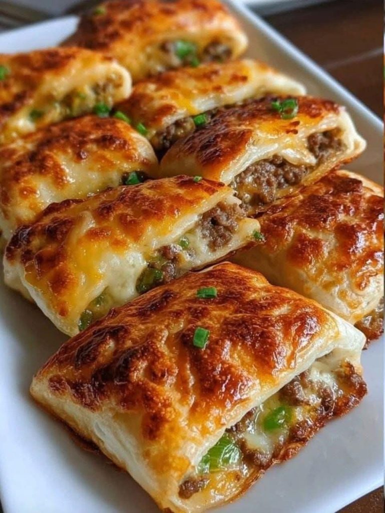 Cheesy Ground Beef and Green Onion Puff Pastry Rolls – Yum Recipes